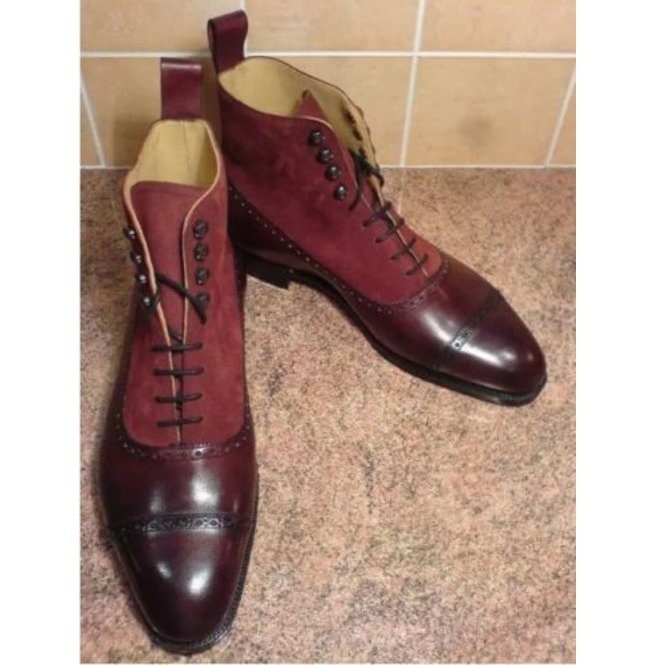 Handmade Burgundy Color Ankle High Boot, Suede Leather Lace Up Boot For ...