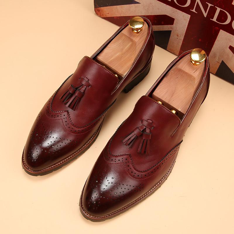 Handmade Leather Maroon Color Shoes, Men's Wingtip Tussles Dress Formal ...