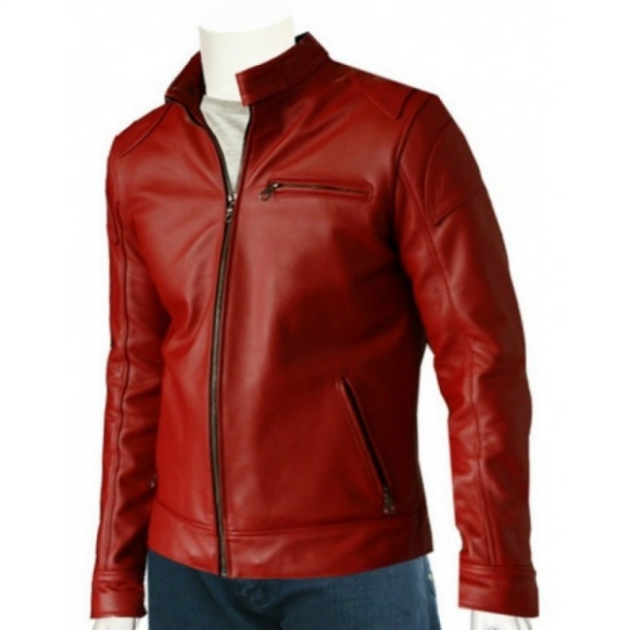 Elegant Red Front Zipper Biker Leather Jacket 2016 Men's on Luulla